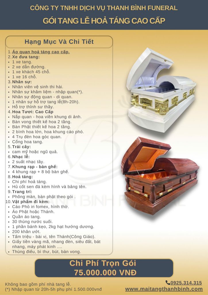 Gói dịch vụ hỏa táng Cao Cấp | Mai Táng Thanh Bình